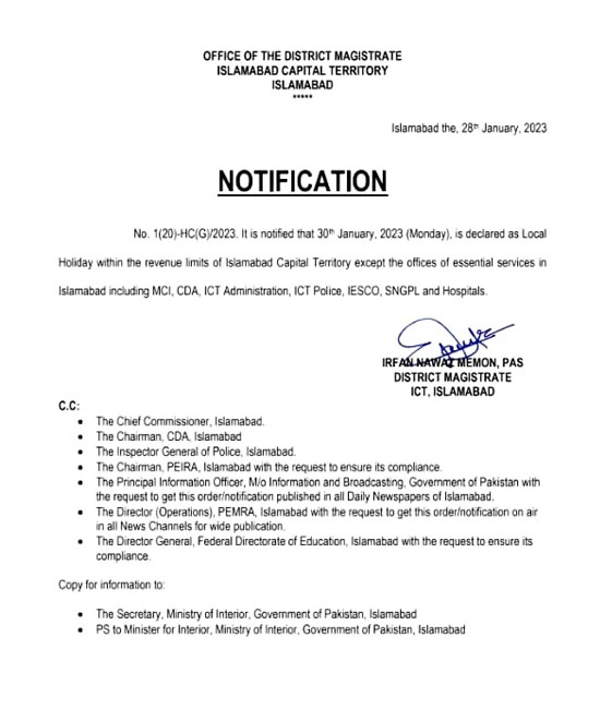 Schools, offices to remain closed on January 30