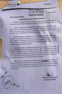 Essential Services Act imposed in PIA