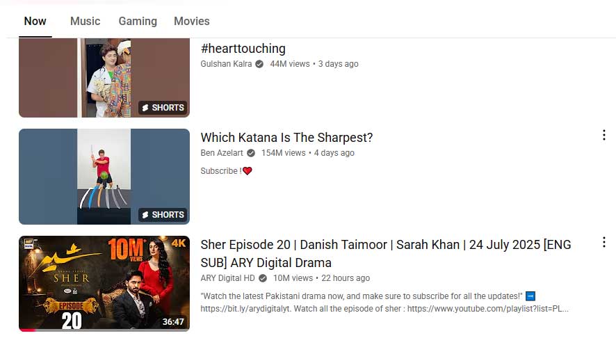 ARY Digital's Sher Dominates YouTube Trending